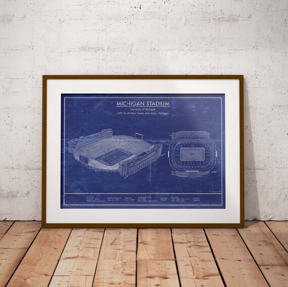 Michigan Stadium Blueprint Vintage College Football Print | Etsy