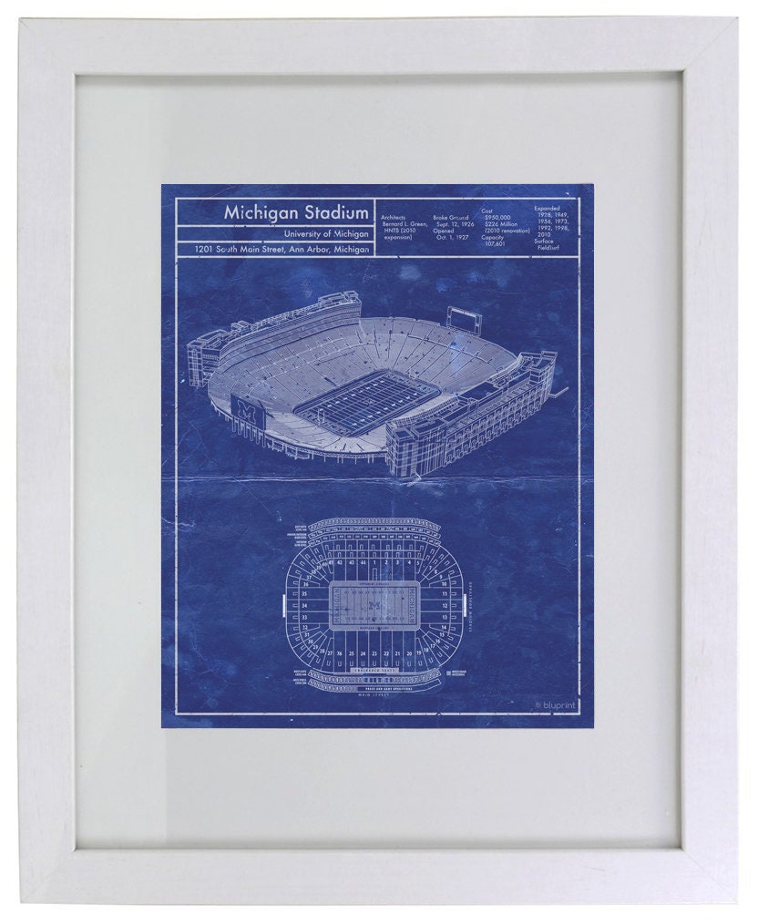 Michigan Stadium Blueprint Vintage College Football Print | Etsy