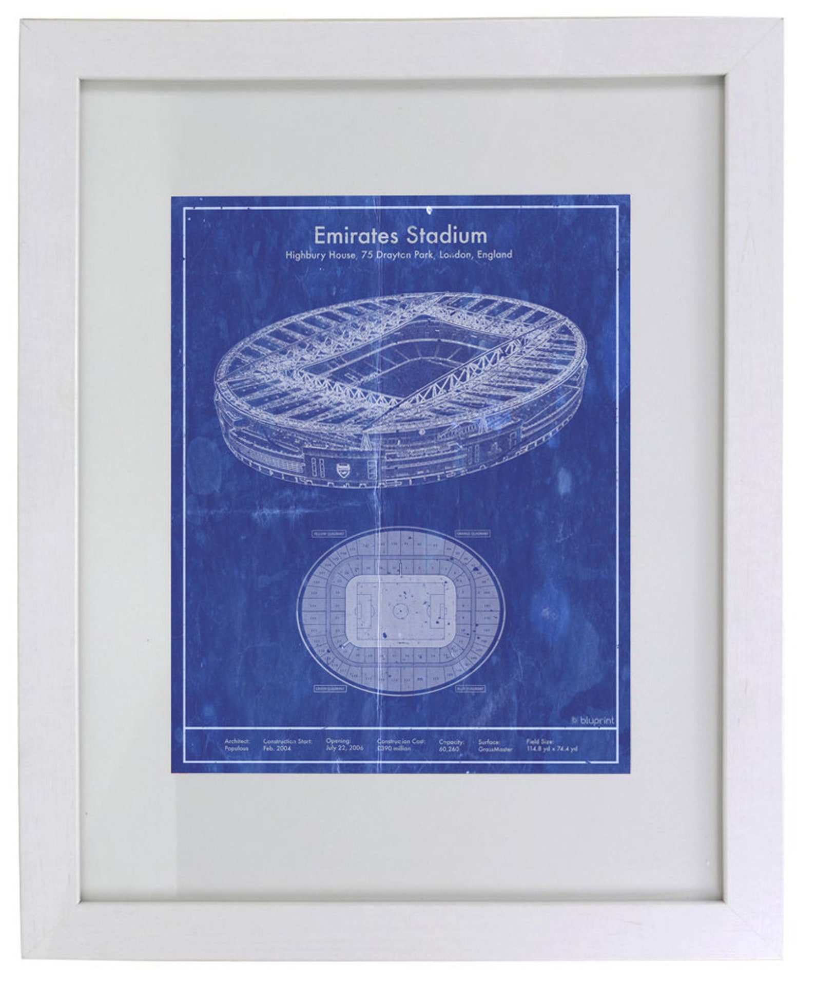 Arsenal Emirates Stadium Blueprint Art. Sizes 5x7 to 24x36 | Etsy