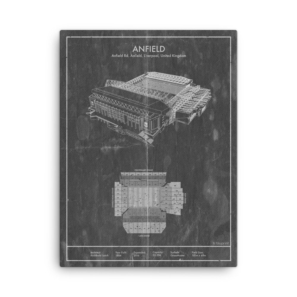 Liverpool Anfield Stadium Blueprint Art. Sizes 5x7 to 24x36 | Etsy UK
