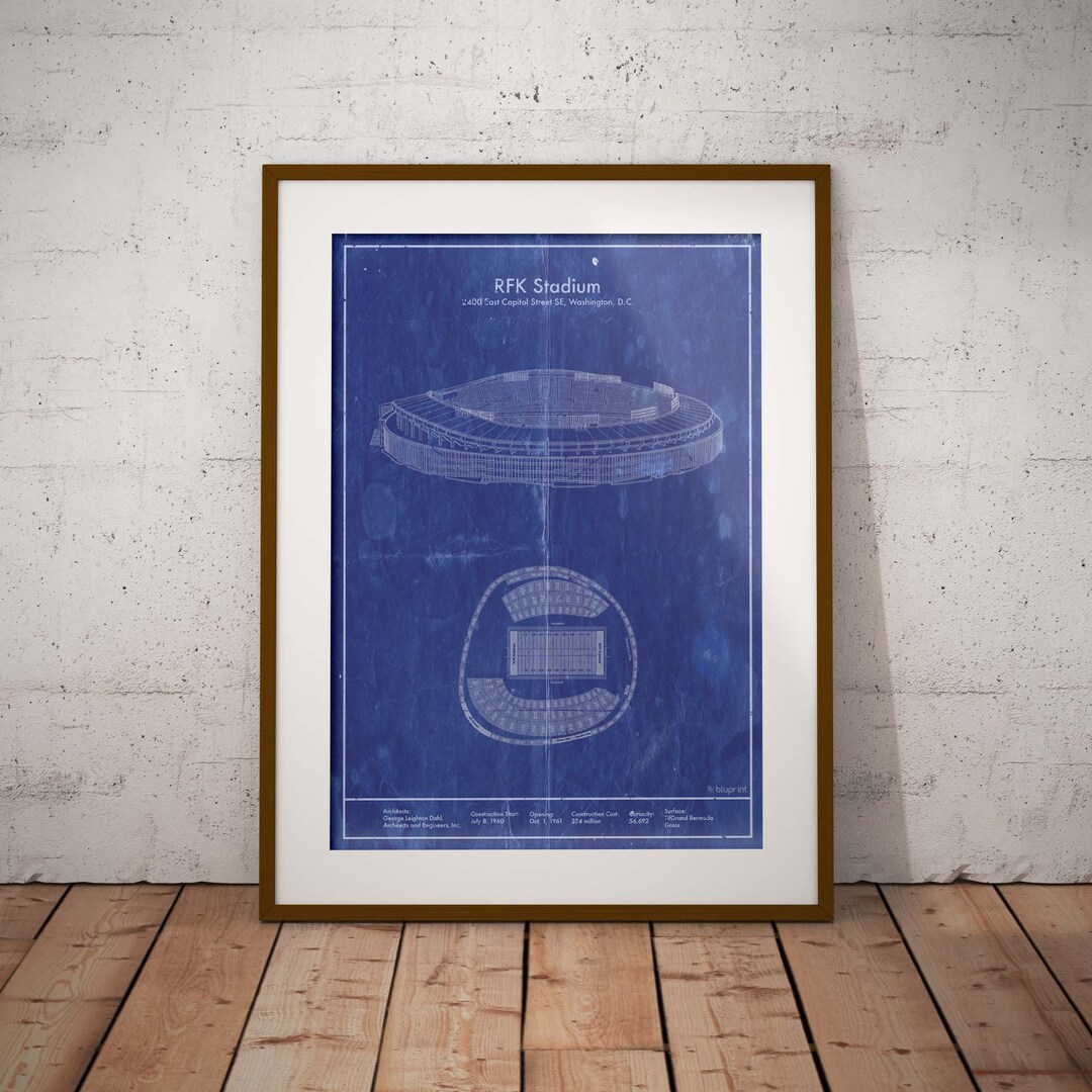 Washington DC RFK Stadium Vintage Blueprint Art Print. 5x7 to 24x36 ...