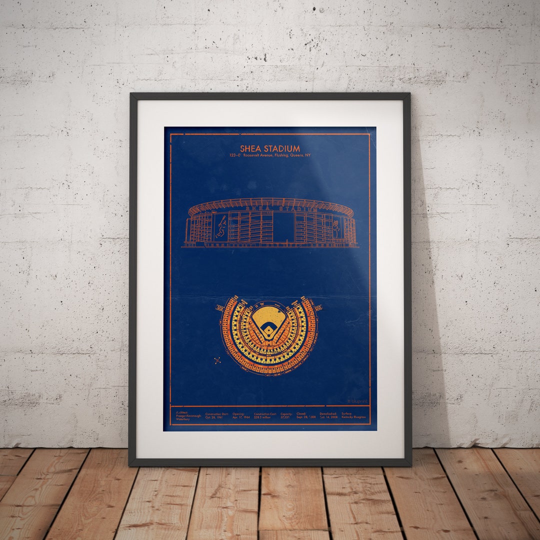 New York Shea Stadium Vintage Style Blueprint Art. Sizes 5x7 to 24x36 ...