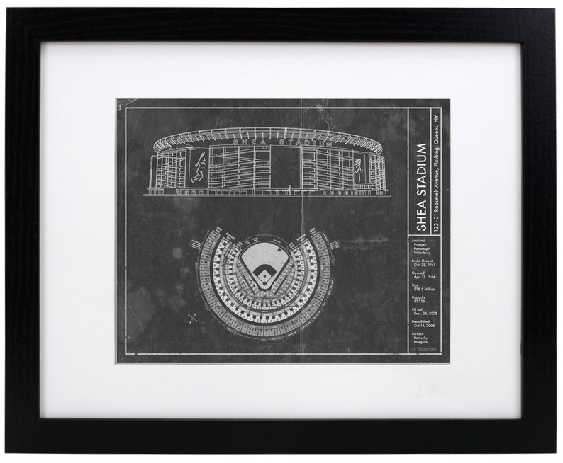 New York Shea Stadium vintage style blueprint art print. 5x7 | Etsy