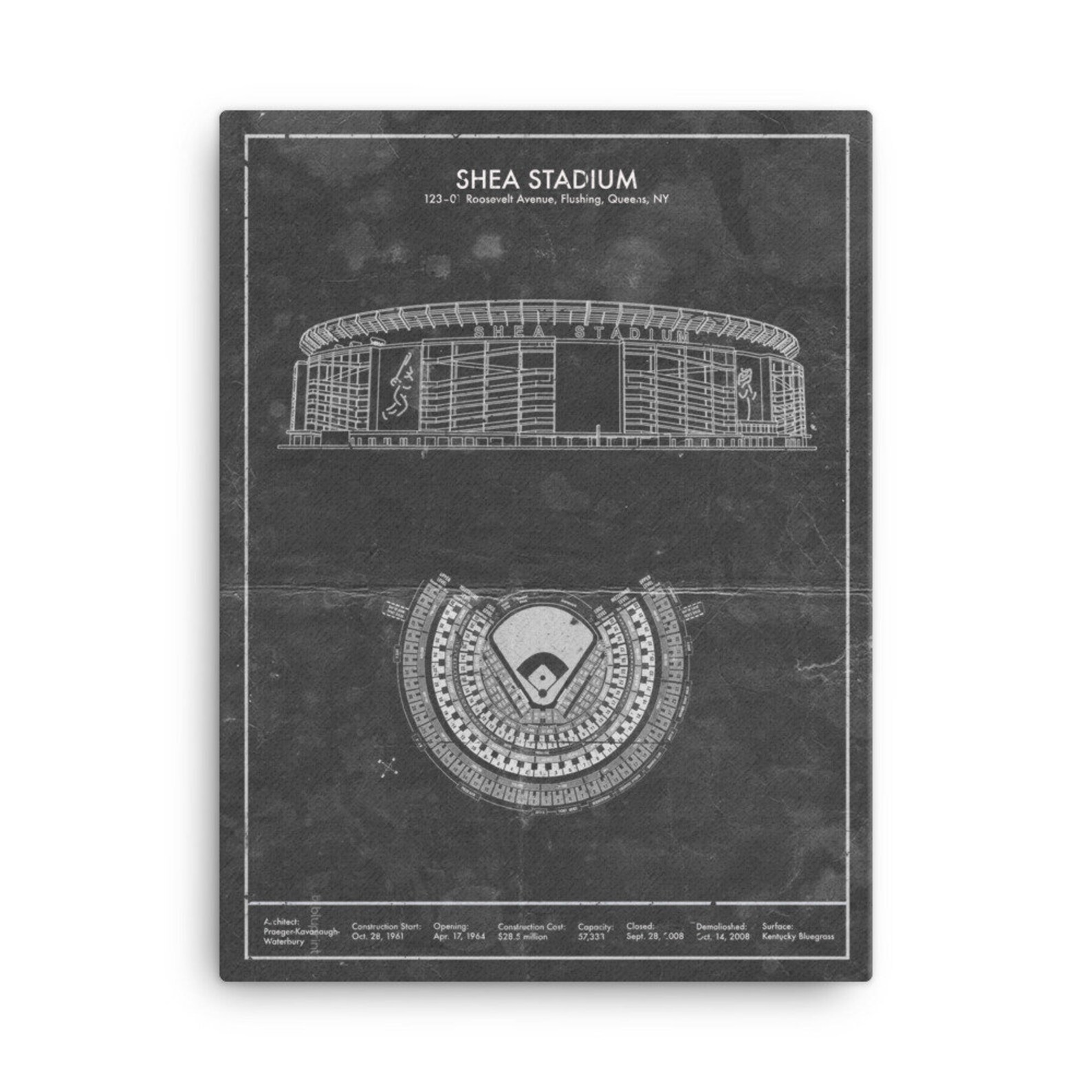 New York Shea Stadium Vintage Style Blueprint Art. Sizes 5x7 | Etsy