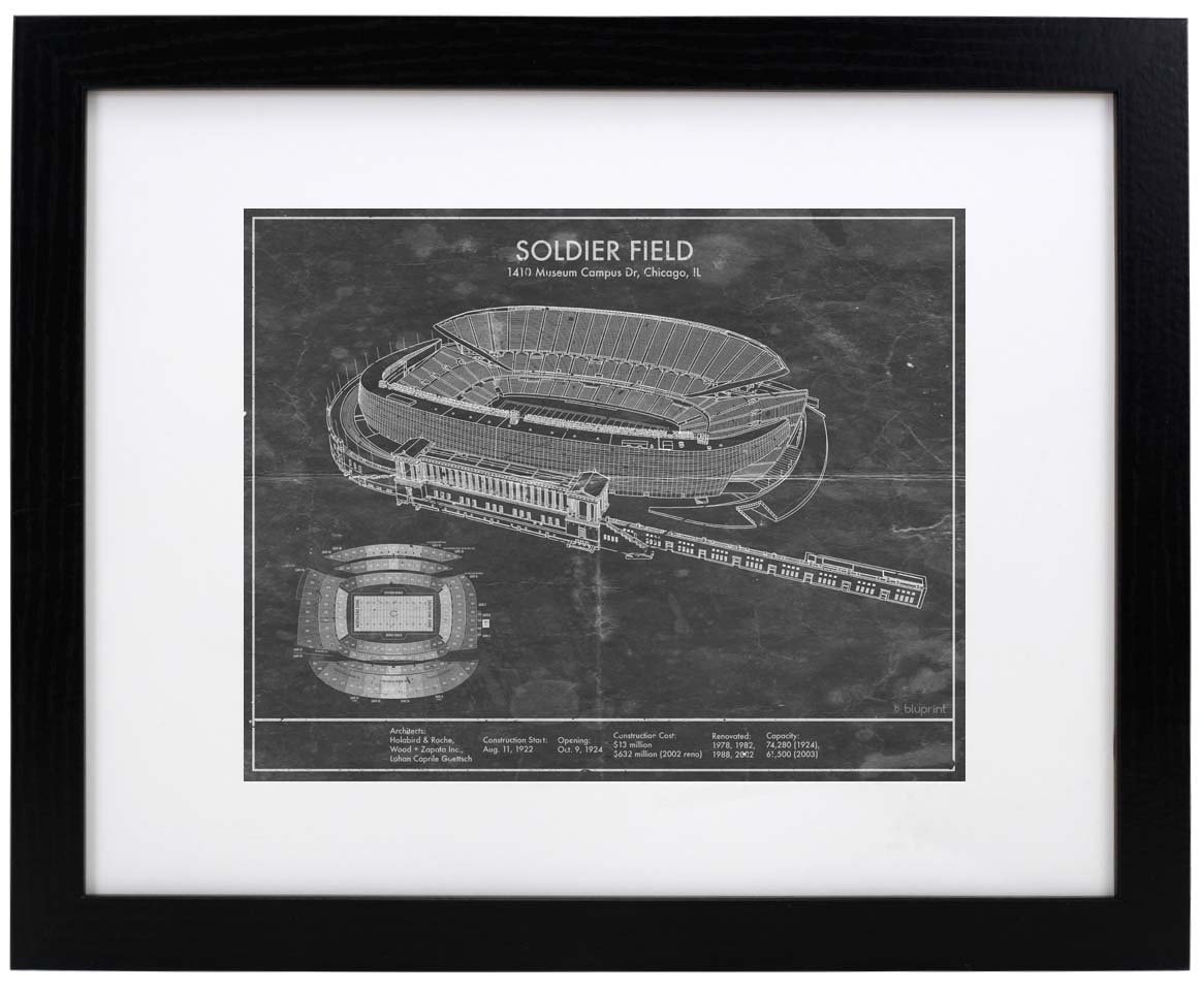 Chicago Soldier Field Blueprint Art. Sizes 5x7 to 24x36 Framed | Etsy