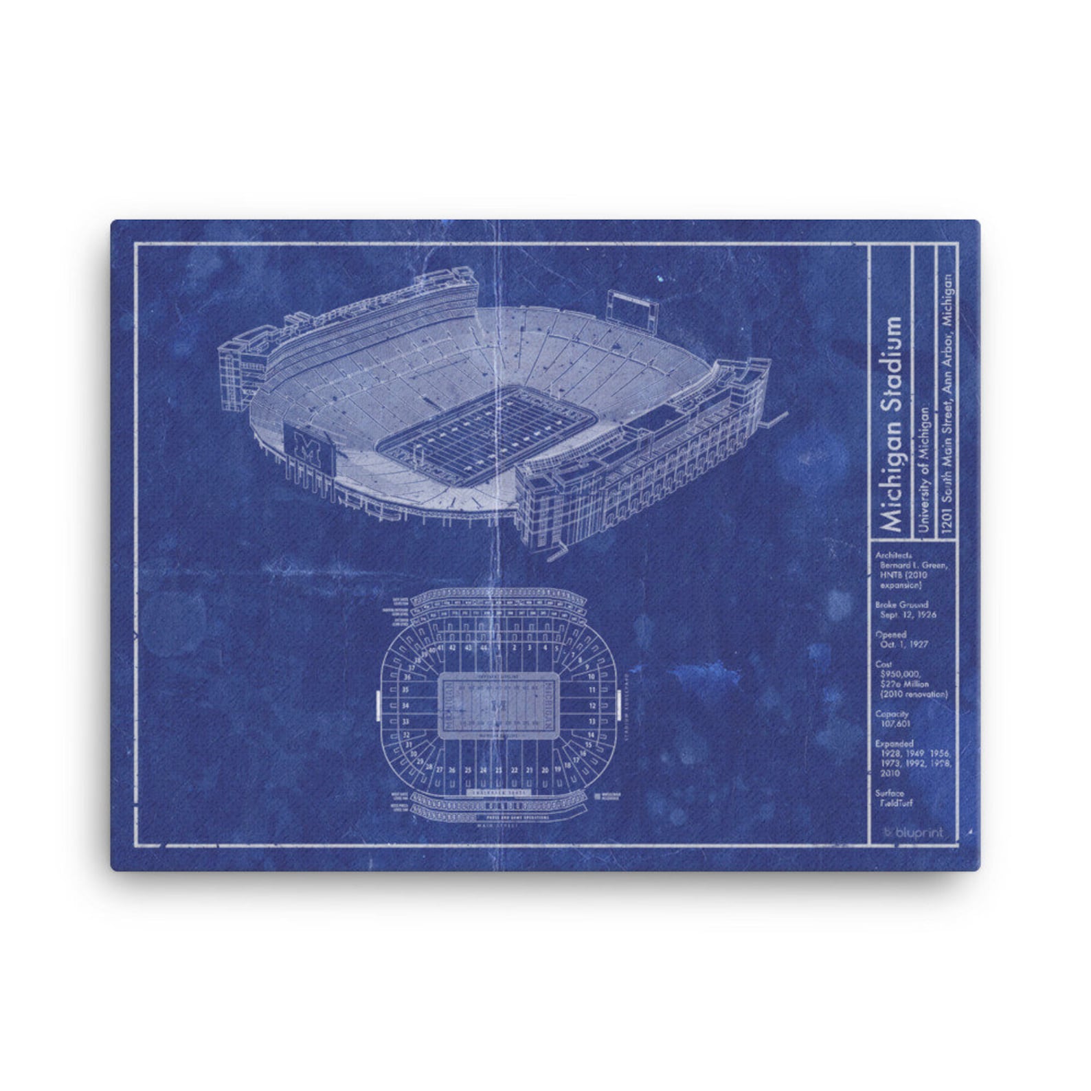 Michigan Stadium Blueprint Vintage College Football Print | Etsy