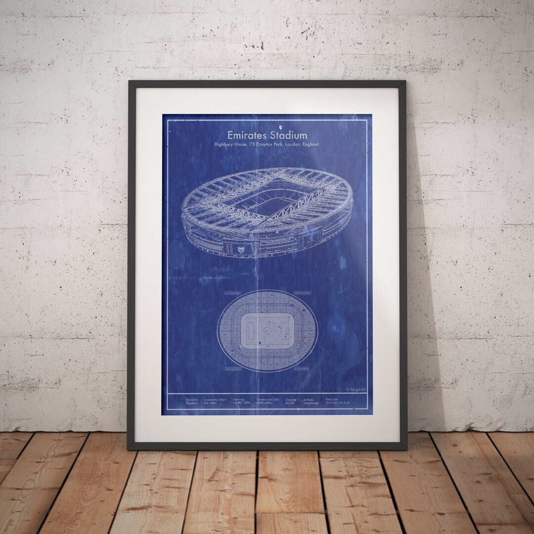 Arsenal Emirates Stadium Blueprint Art. Sizes 5x7 to 24x36 Framed ...