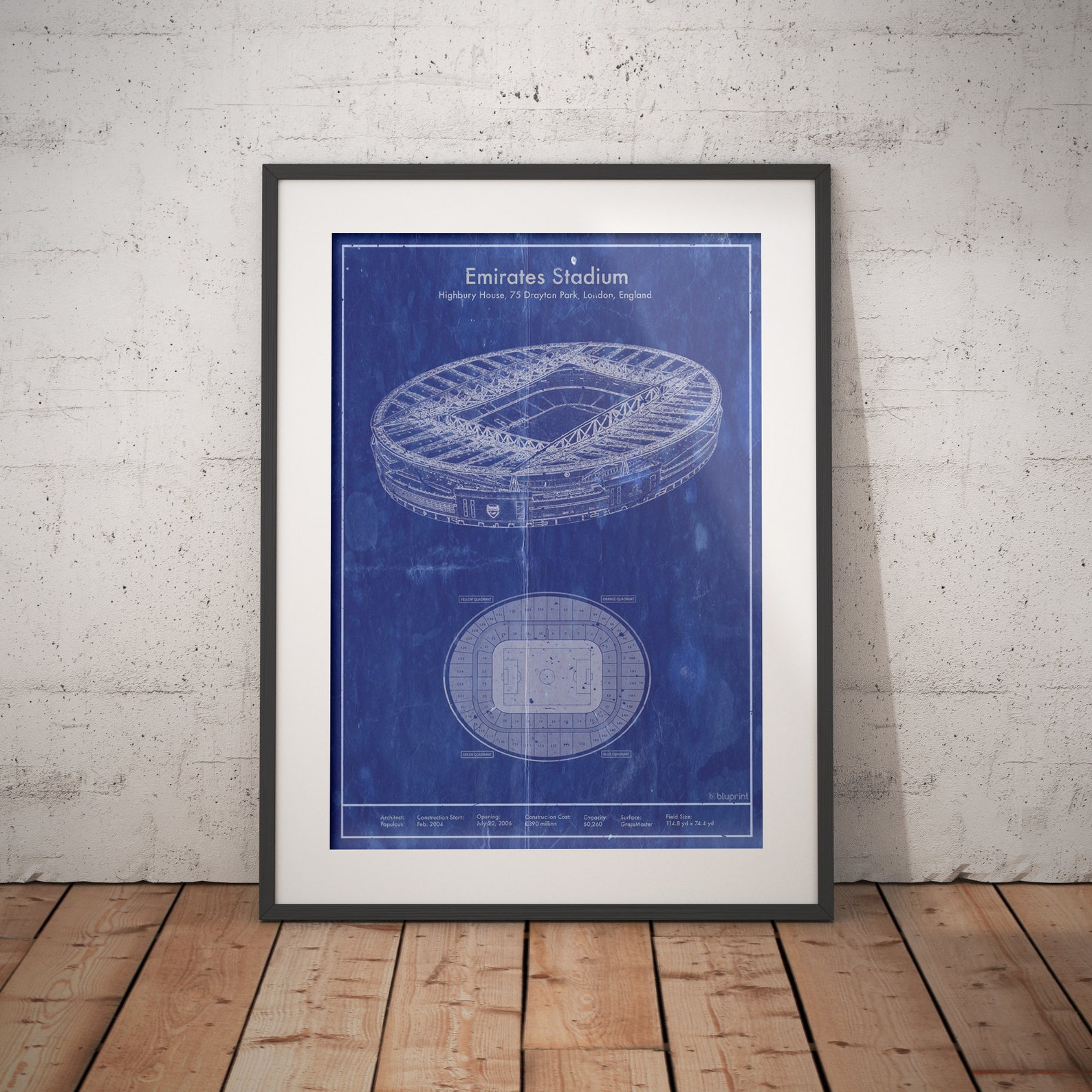 Arsenal Emirates Stadium Blueprint Art. Sizes 5x7 to 24x36 | Etsy