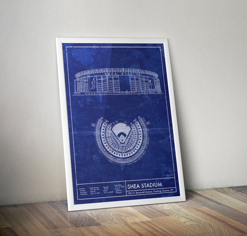 New York Shea Stadium vintage style blueprint art print. 5x7 | Etsy