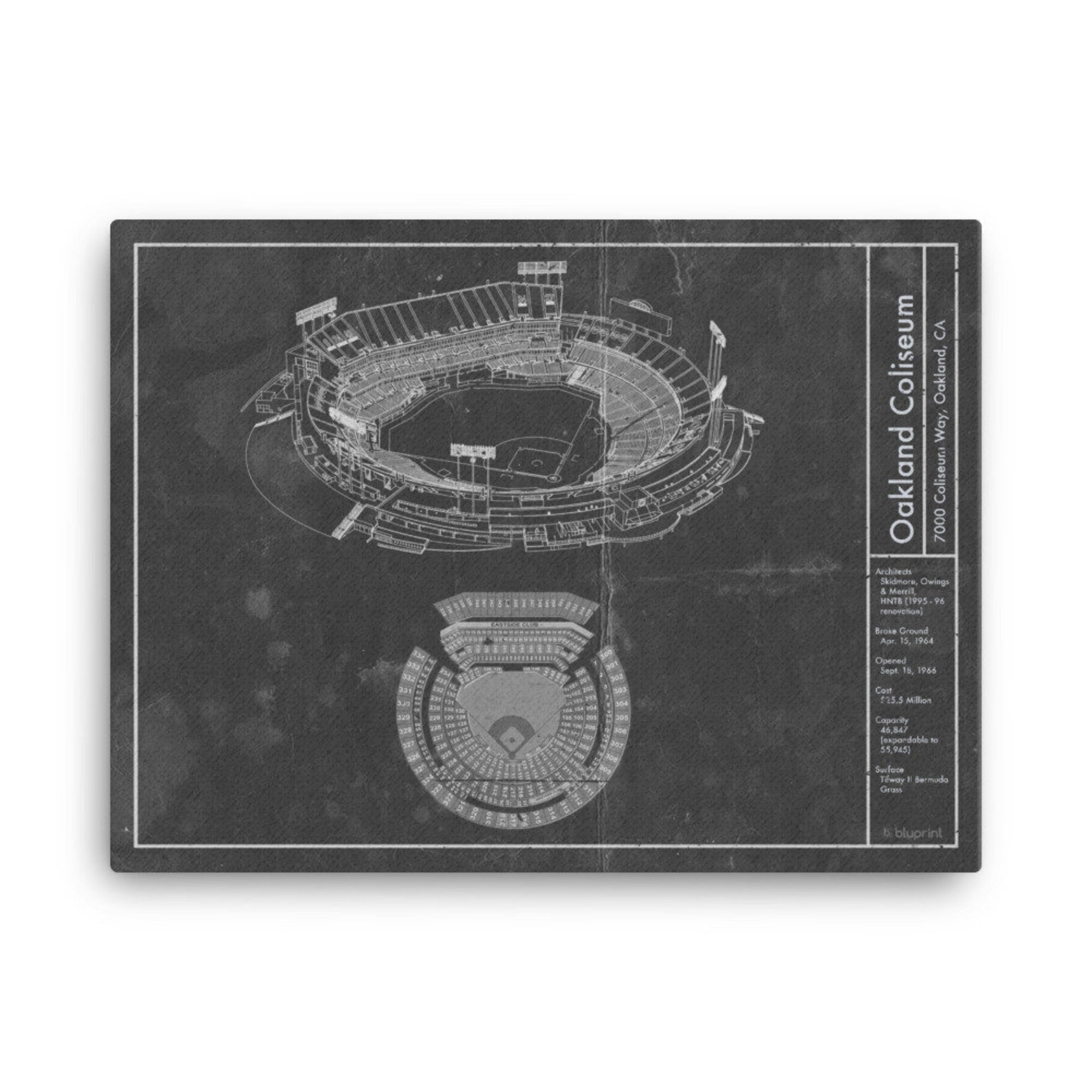 Oakland Coliseum Stadium Blueprint Vintage California | Etsy