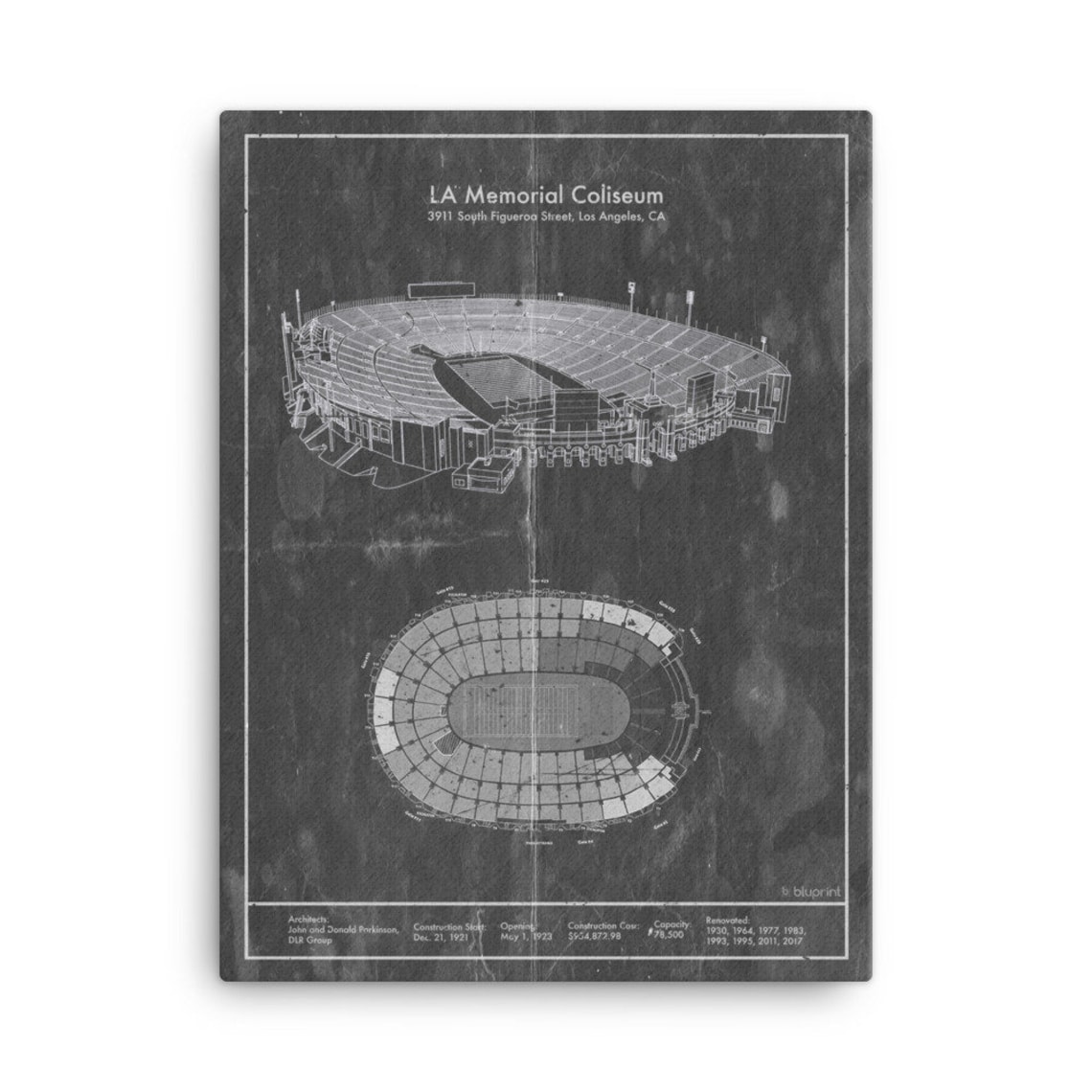 LA Memorial Coliseum Vintage Styled Blueprint Art Print 5x7 - Etsy