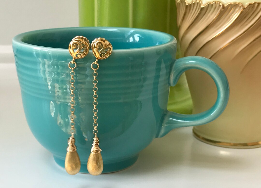 Textured Vermeil Drop Wrapped in 14 Karat Gold Fill and Suspended on ...