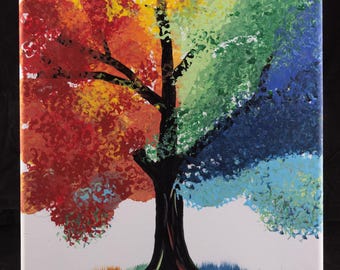 Rainbow Tree, Acrylic Painting, 11"×14" - Etsy