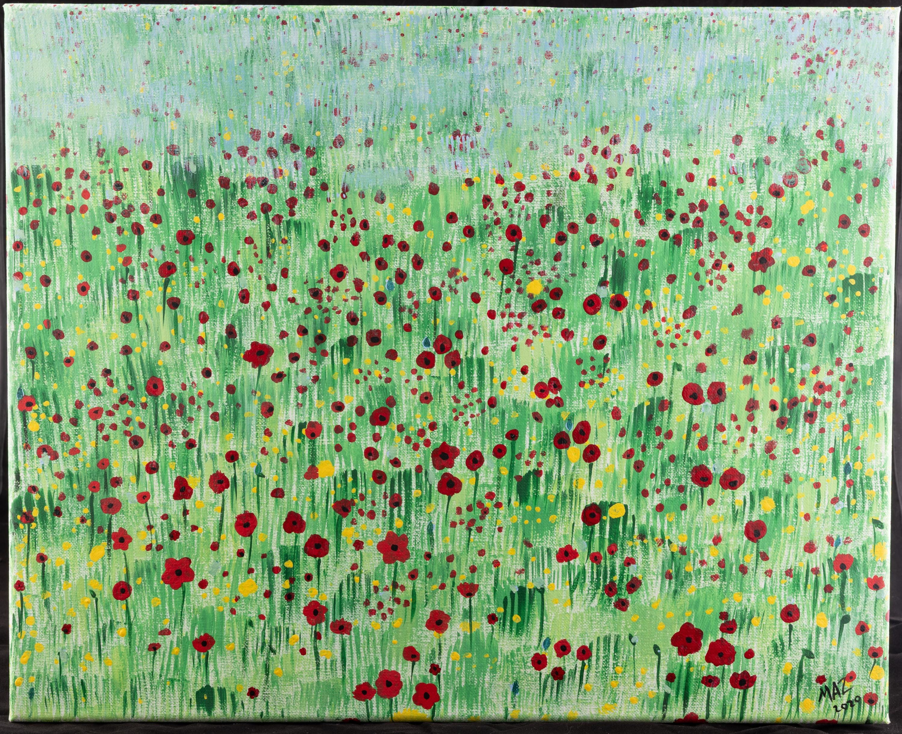 Red Flower Field Acrylic Painting - Etsy