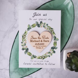 Save the Date Heart Wedding Cards Wooden Save the Date Magnet With ...
