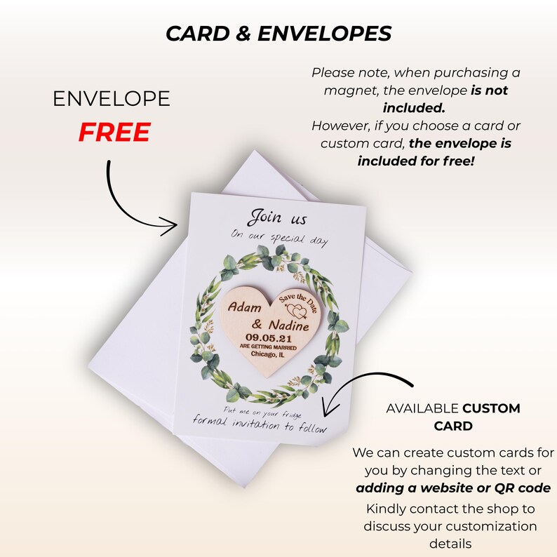 Wood Save the Date, Wedding Invitation, Heart Shape Magnet With Custom ...