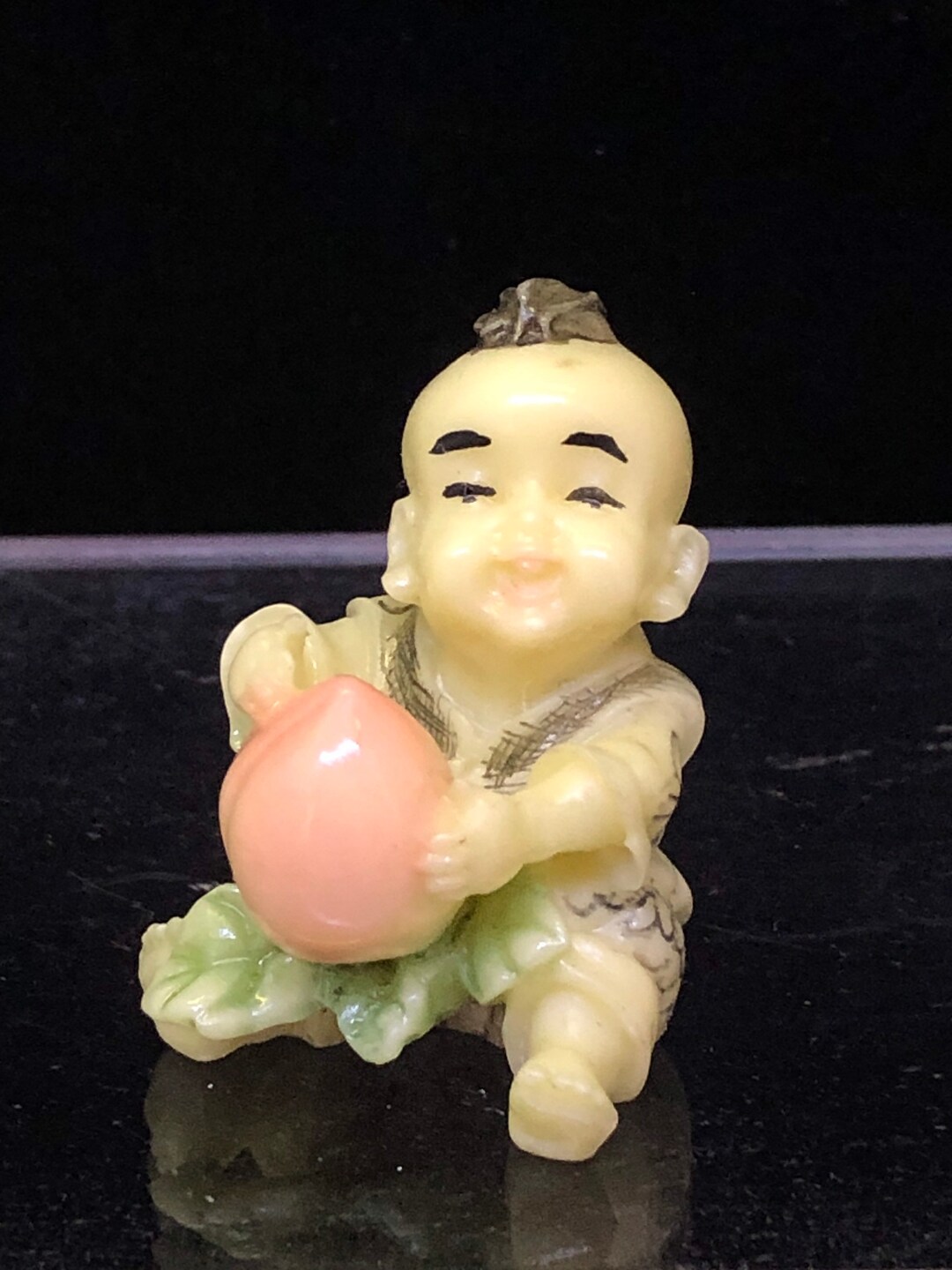 Japanese Netsuke With Lucky Boy Holding Peach Design, - Etsy