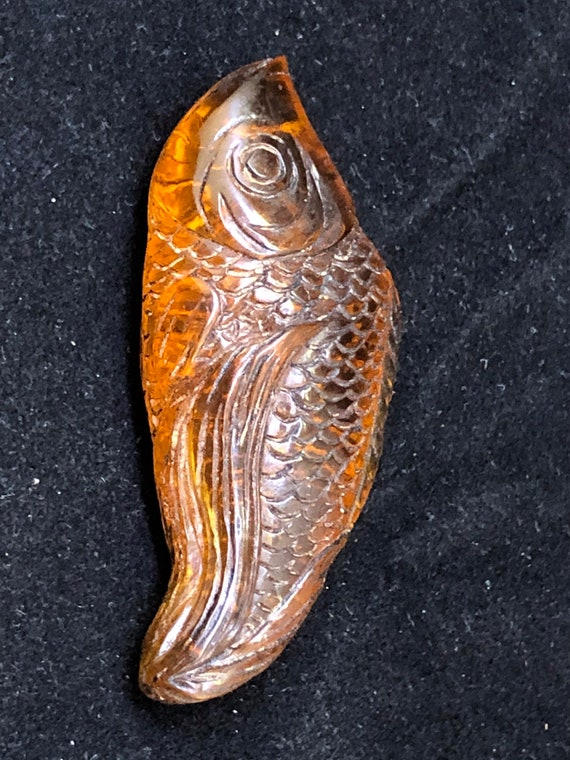 Cherry Amber Netsuke With Fish Design | Etsy