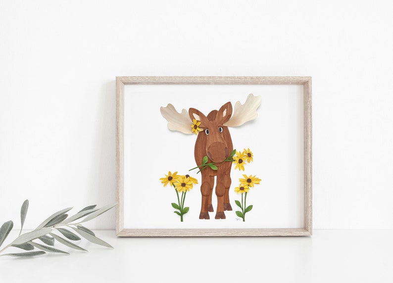 Charming Moose With Flowers Cut Paper Collage Art Print 10x8 - Etsy