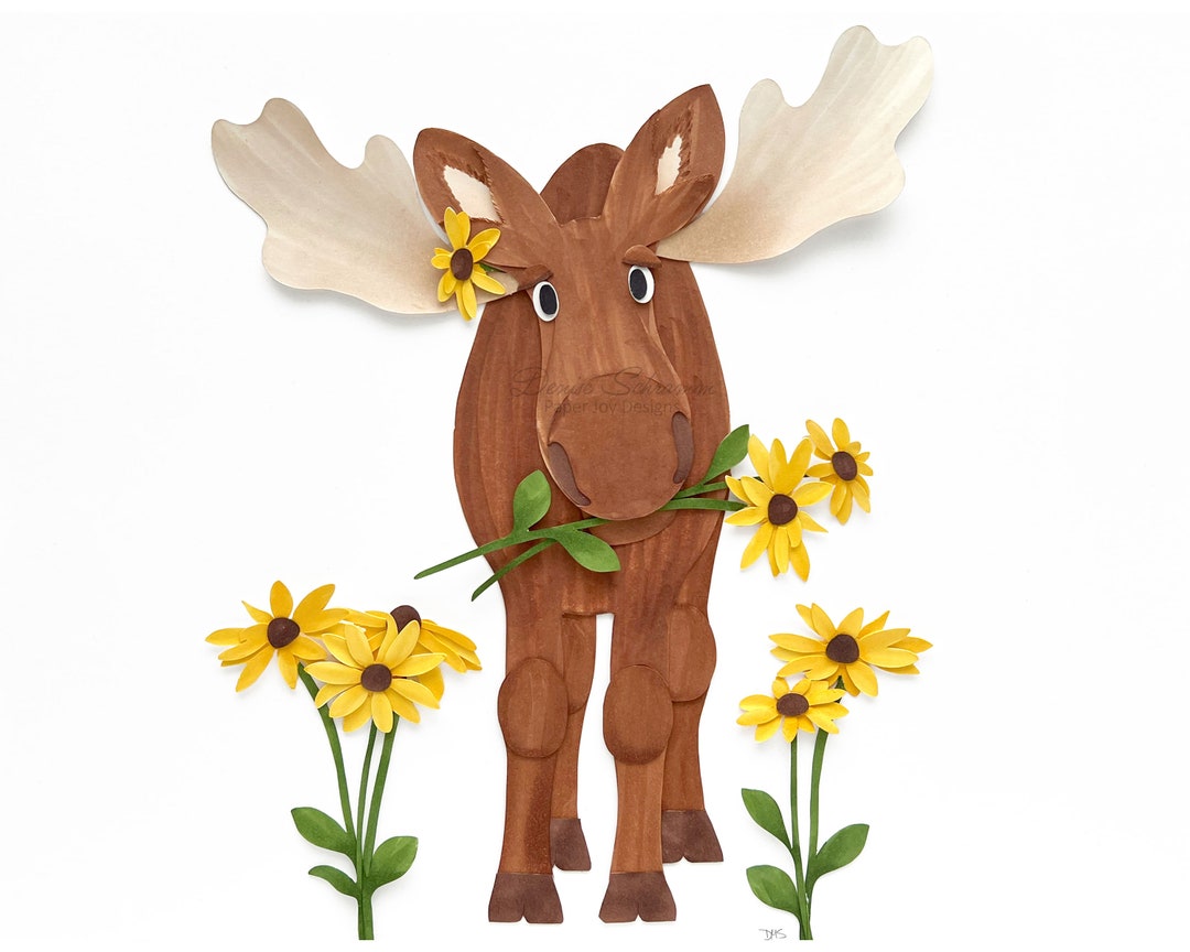 Charming Moose With Flowers Cut Paper Collage Art Print 10x8 - Etsy