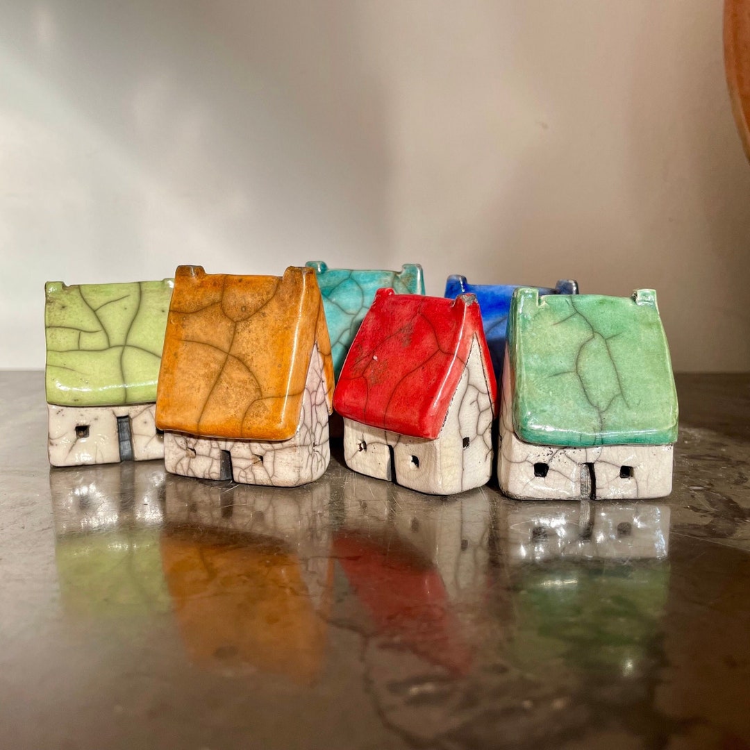 Raku Mini Cottages With Coloured Roof by Nathalie Hamill - Etsy