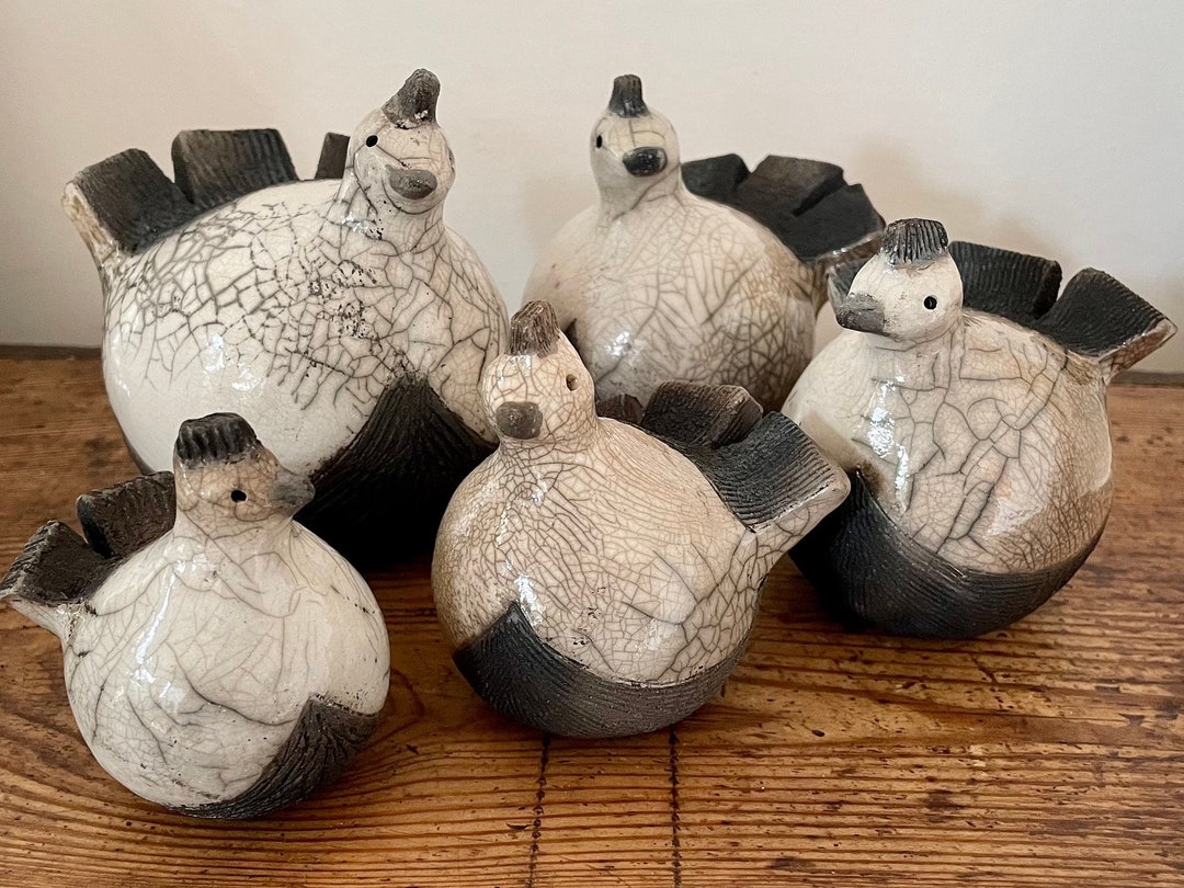 Raku White Chickens by Nathalie Hamill - Etsy