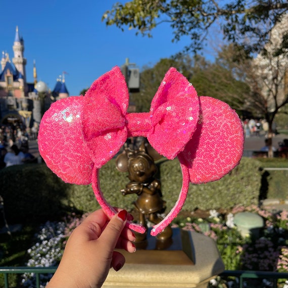 Neon Hot Pink Iridescent Sequin Minnie Mouse Ears | Etsy