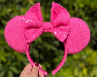 Pink Mouse Ears Headband, Pink Iridescent Minnie Mouse Ears, Pink ...