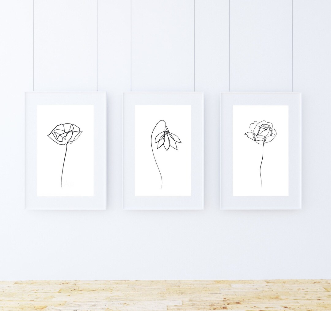 SET of 3 Printable One Line Abstract Flowers, Poppy Flower Line Art ...