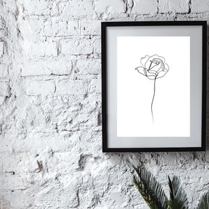 Rose Drawing Printable, Abstract Minimalist Art, One Line Rose Drawing ...