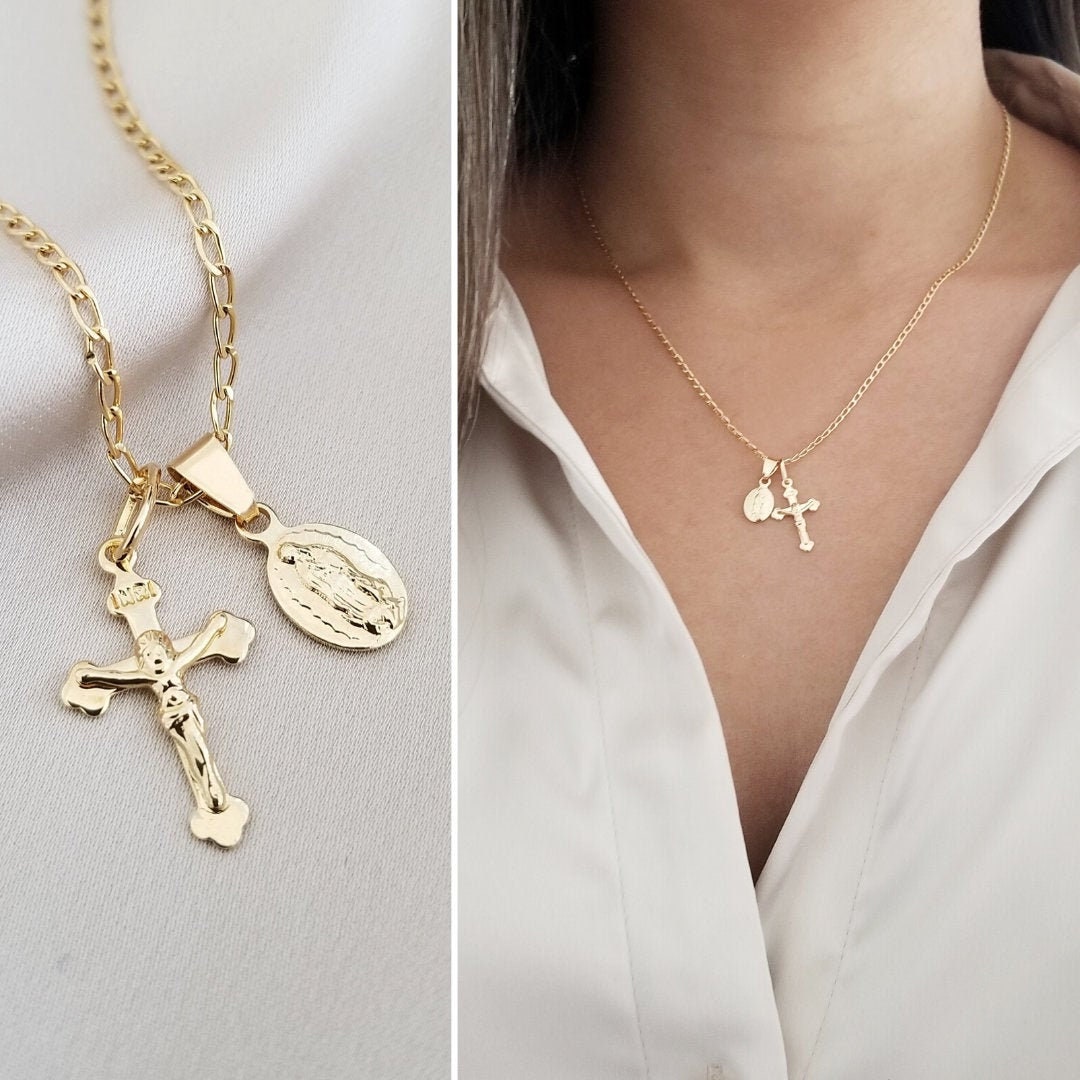 Mary Cross Chain Necklace Virgin Mary Necklace, Cross Necklaces, Gold ...