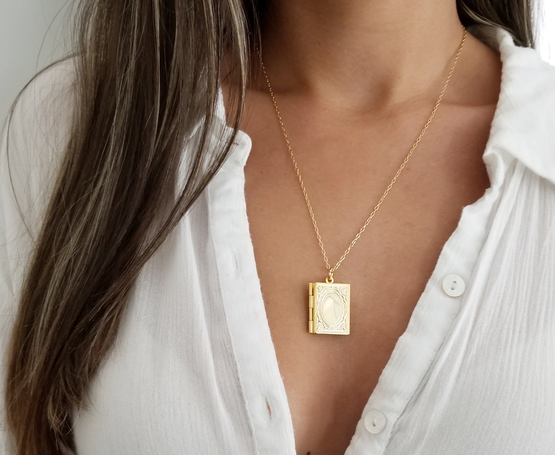 Gold Book Locket Necklace for Photos, Gold Locket, Graduation Locket ...