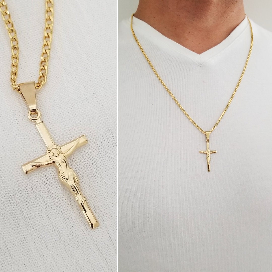 Gold Cross for Men Necklace Curb Chain Necklace for Man Minimalist Gold ...