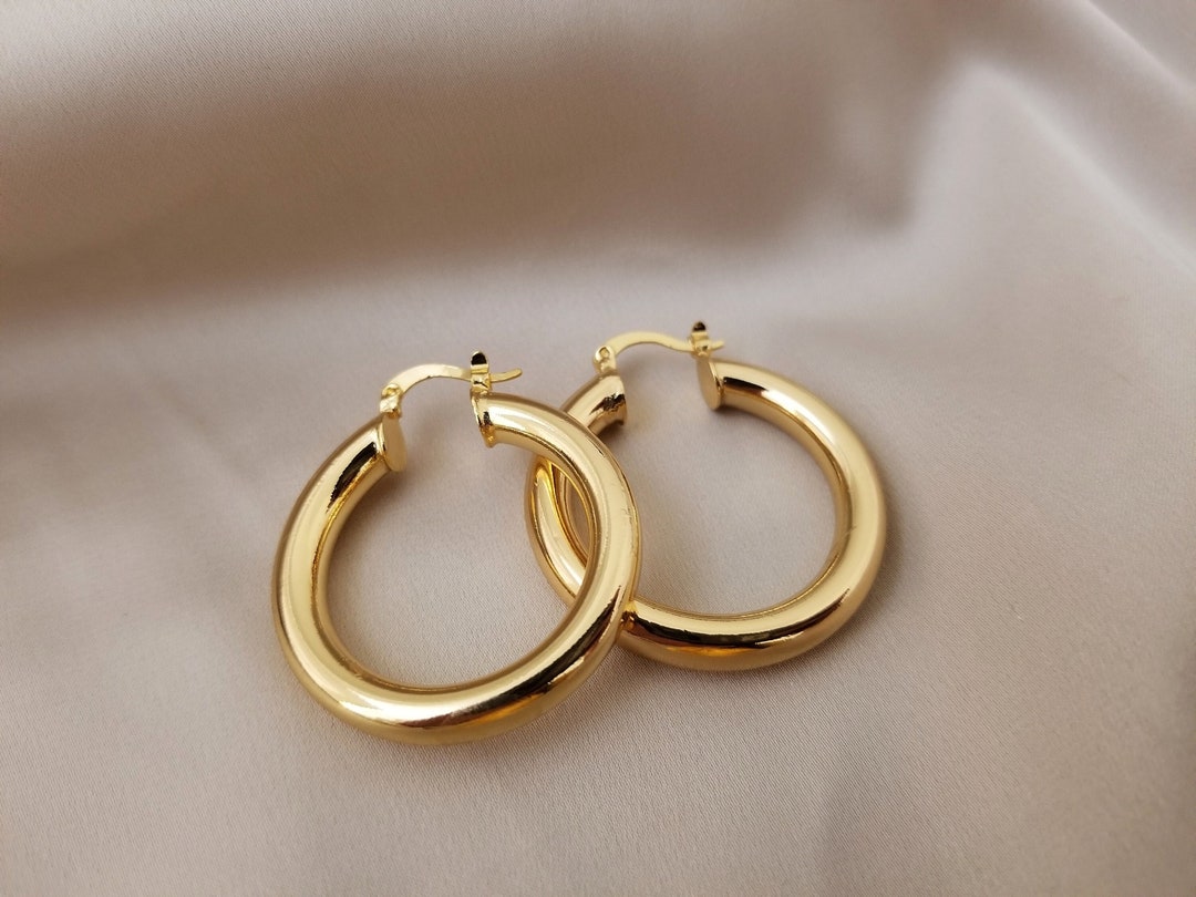Chunky Gold Hoop Earrings Thick Gold Chunky Hoops Hoops - Etsy
