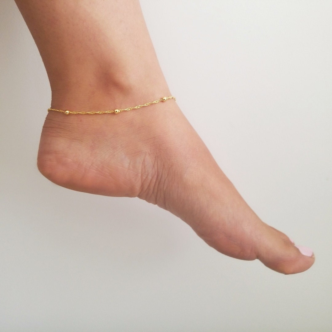 18k Gold Anklet, 10 Anklet With Chain, Gold Anklet, Gold Anklet ...