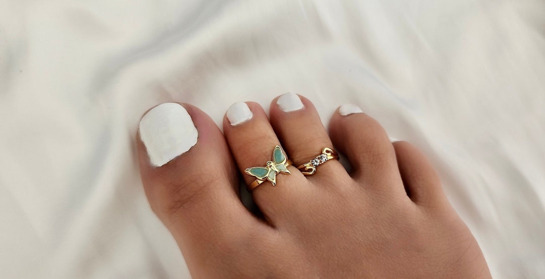 Gold Toe Ring, 18K Gold Filled Toe Ring, Adjustable Ring, Butterfly ...