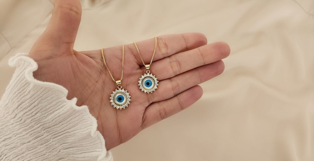 Evil Eye Necklace, 18k Gold Filled Evil Eye Pendant, Handmade Jewelry ...