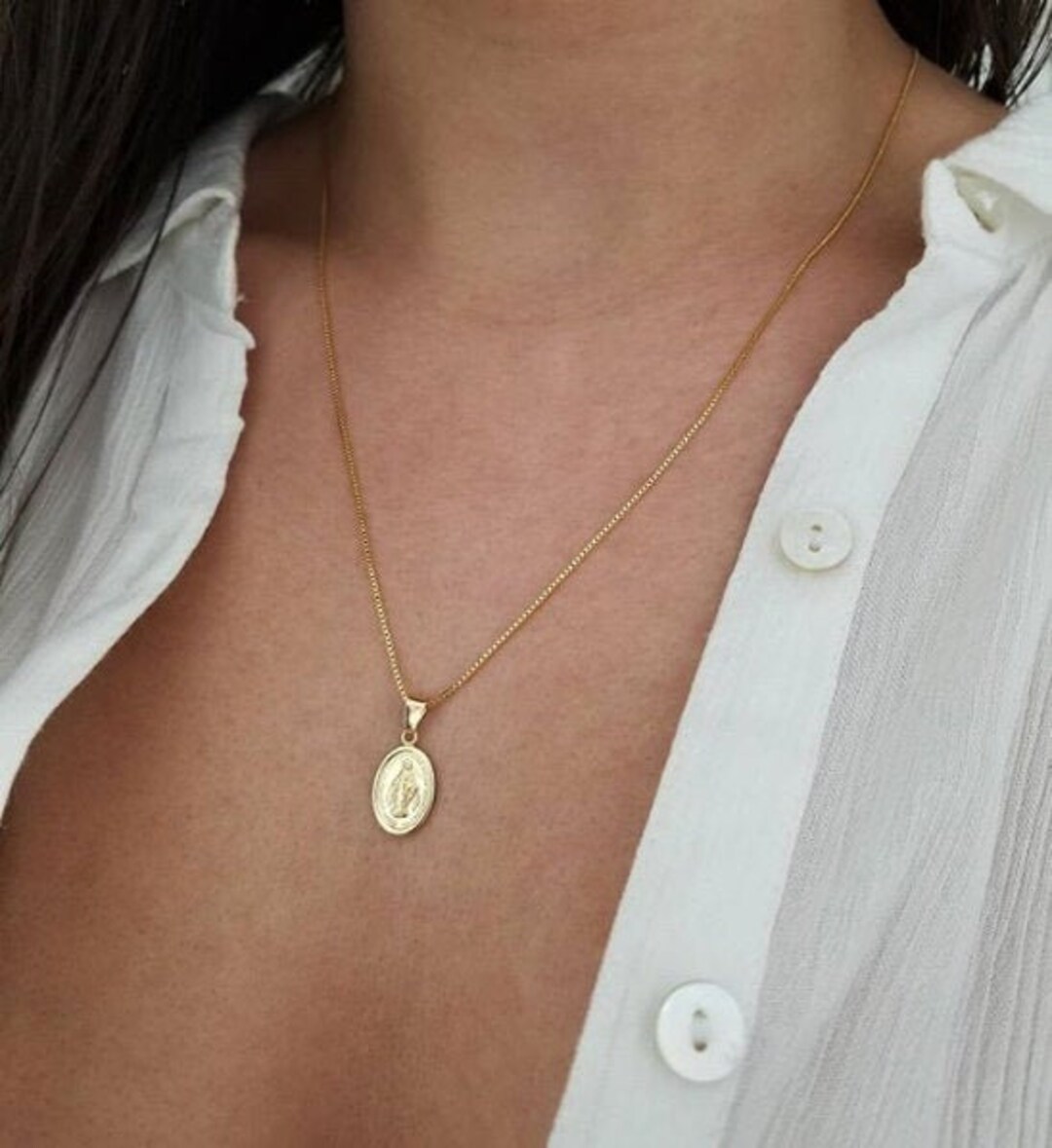 Virgin Mary Necklace, Miraculous Medal Necklace, Blessed Mother ...