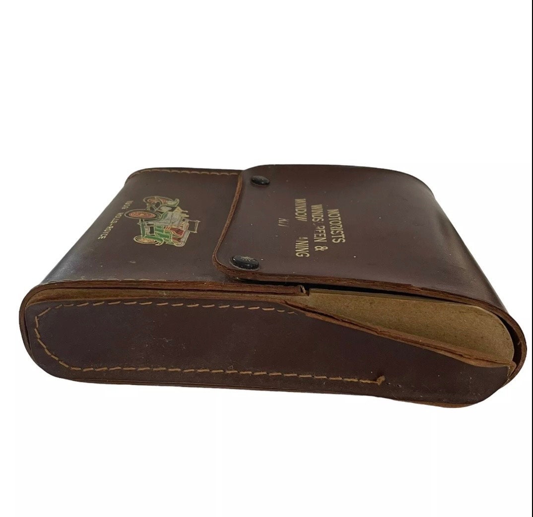 Vintage Leather Road Map Pouch Case Holder Brown Motorists Windscreen ...
