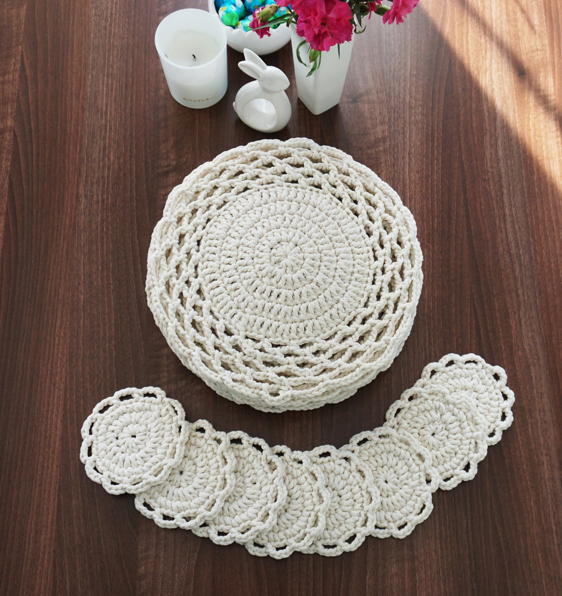 Round Crochet Cream Placemats Round Table Placemats Table | Etsy