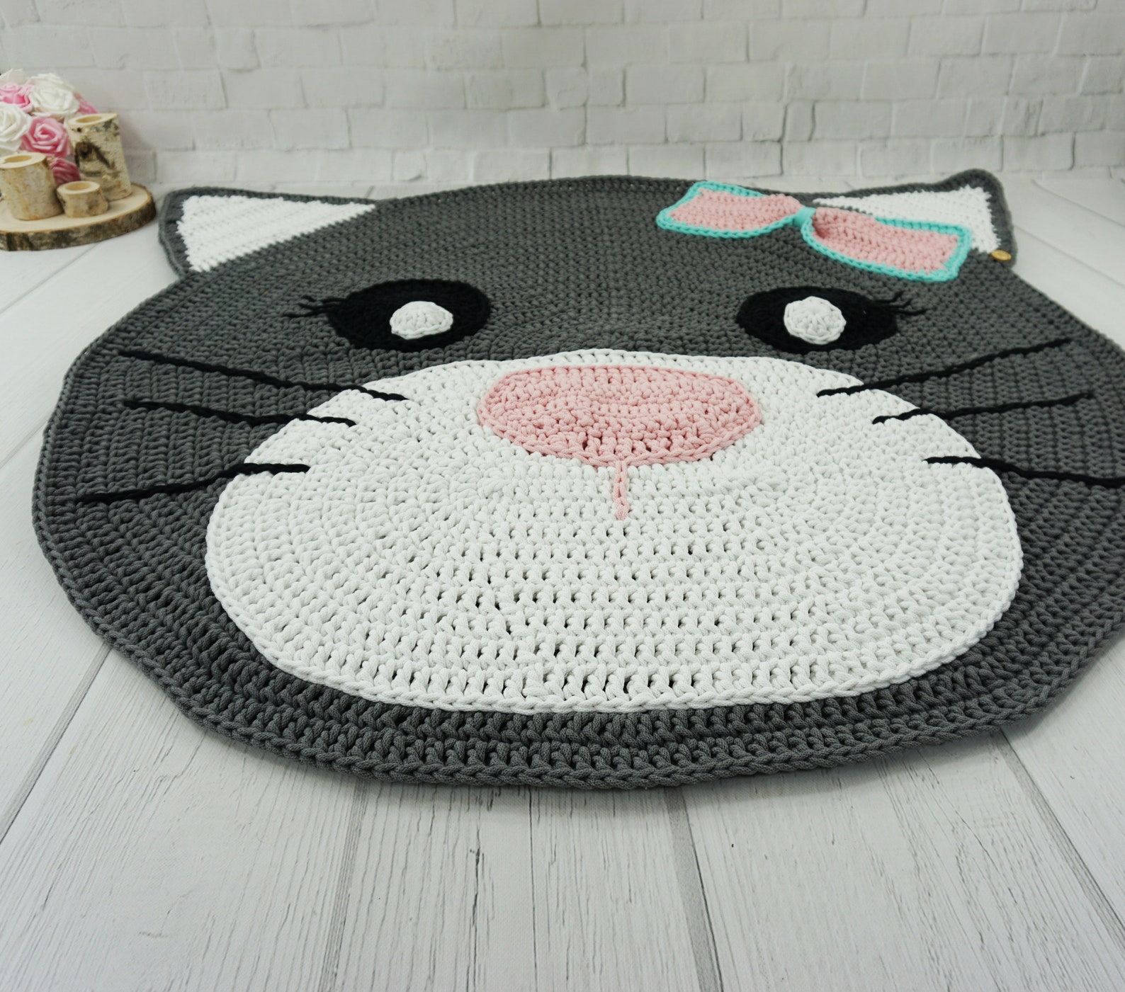 Cat Crochet Rug Kitty Rug Cat Nursery Rug Kitten Baby Room Rug - Etsy
