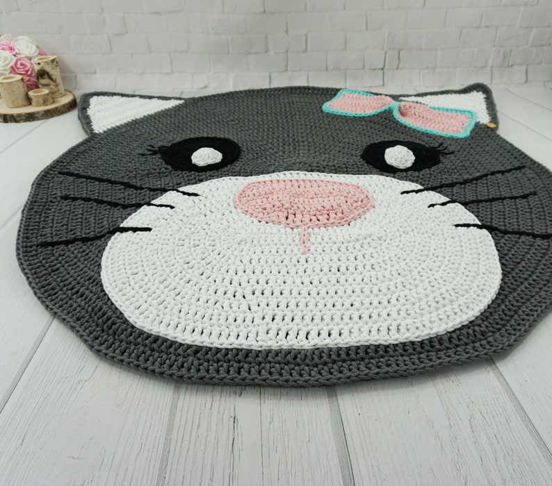 Cat Crochet Rug Kitty Rug Cat Nursery Rug Kitten Baby Room Rug | Etsy