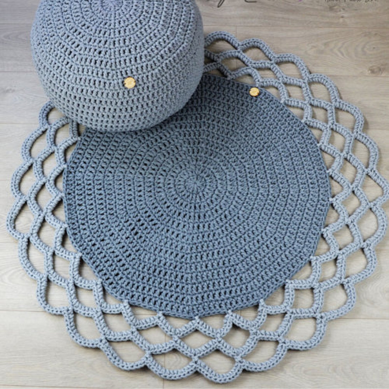 White Round Crochet Pouf Ottoman Nursery Footstool Round Floor - Etsy