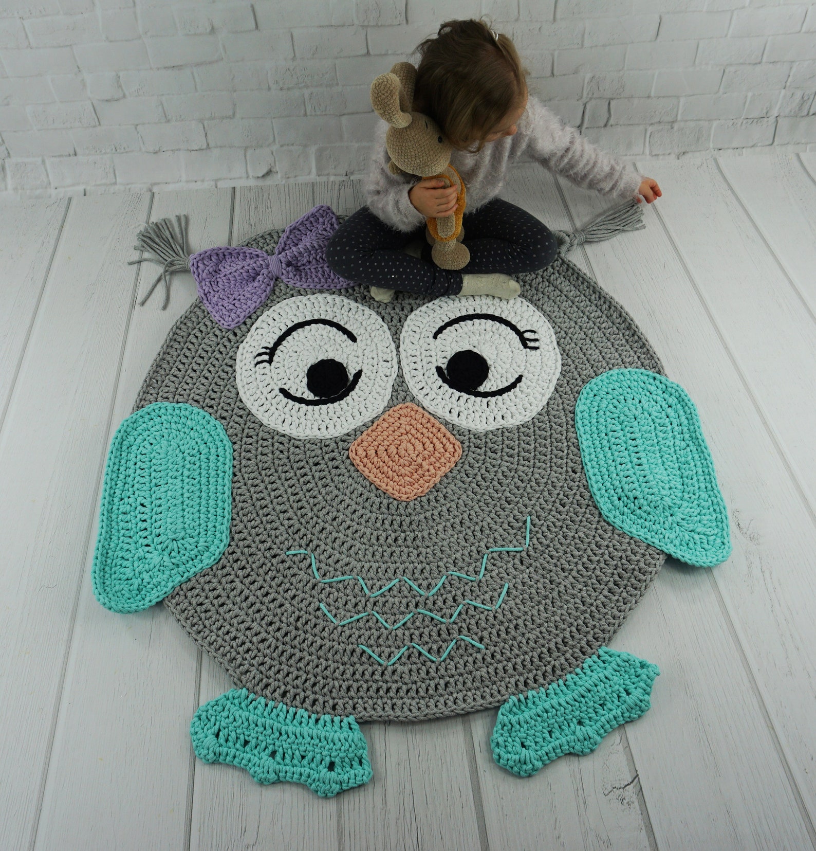 Owl Round Rug for Baby Room Owl Nursery Rug Crochet Owl Rug - Etsy