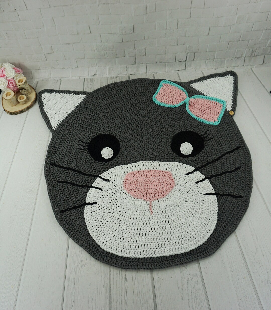 Cat Crochet Rug Kitty Rug Cat Nursery Rug Kitten Baby Room Rug ...