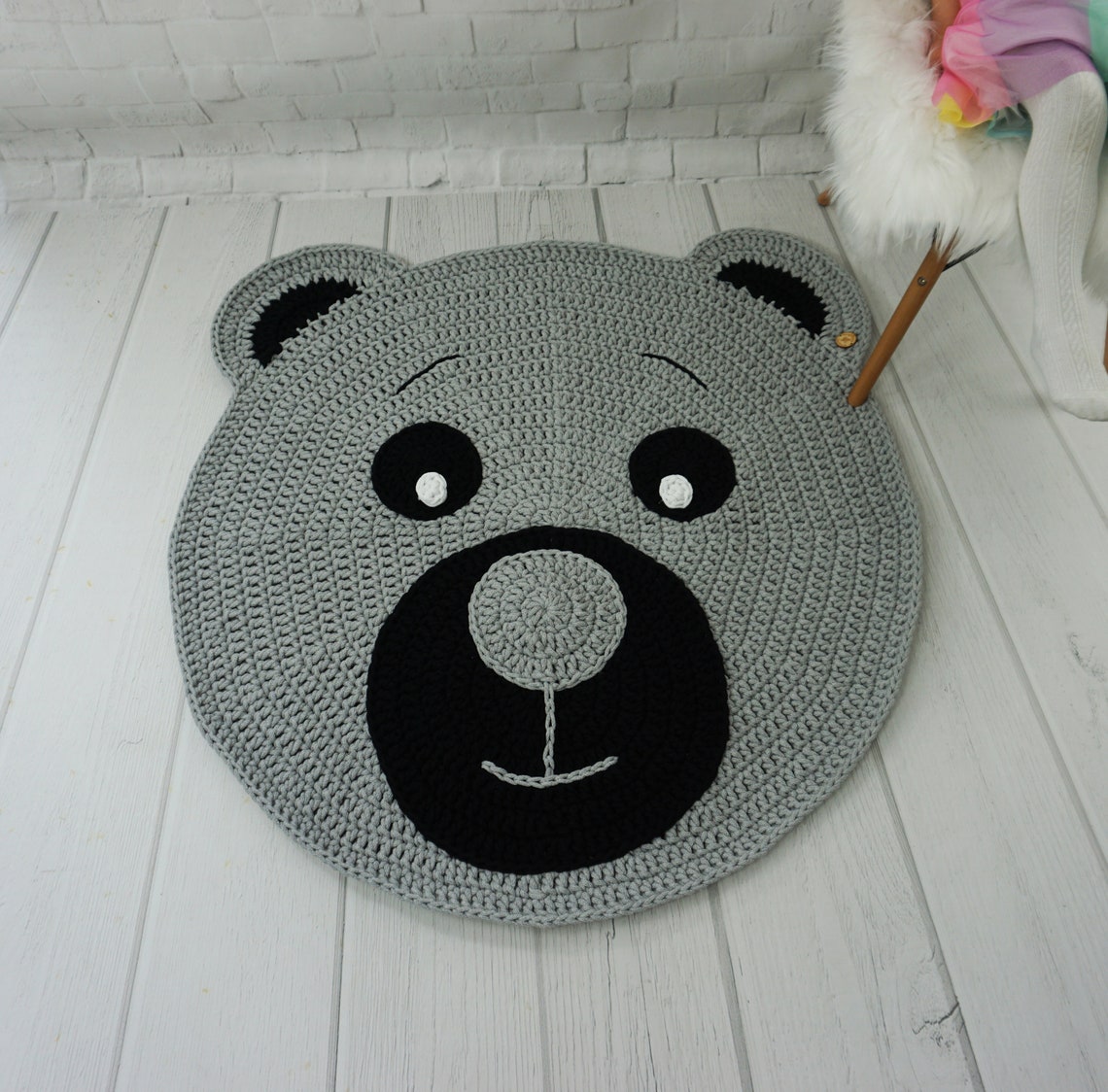 Classic Teddy Bear Rug Gray Teddy Round Rug Bear Nursery Rug - Etsy