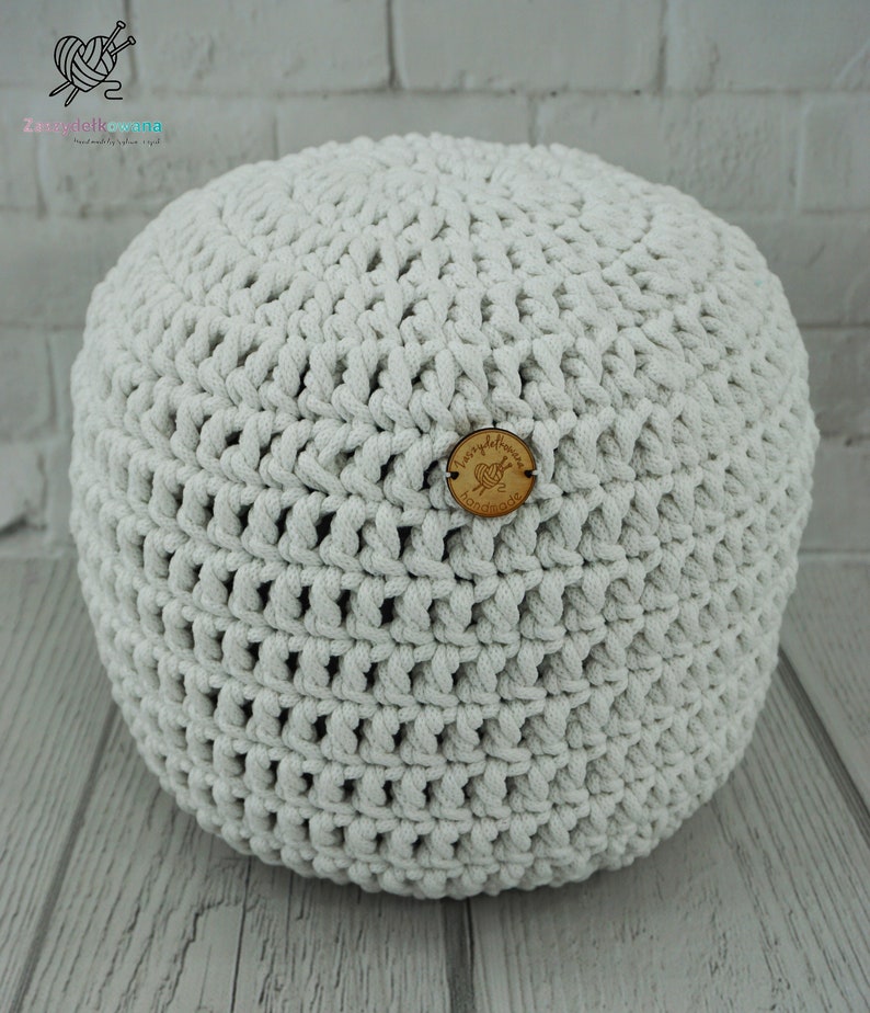 White Round Crochet Pouf Ottoman Nursery Footstool Round Floor - Etsy