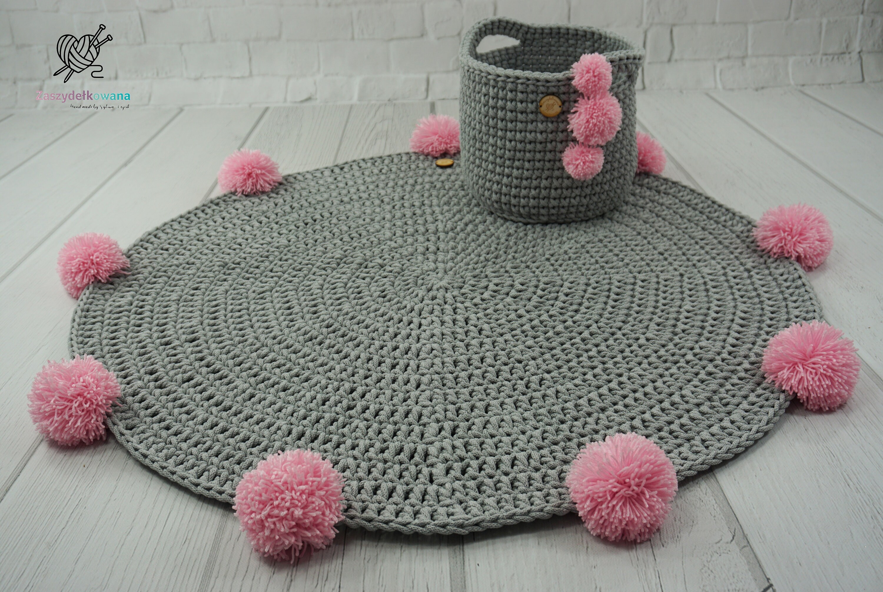 Crochet rug for baby room with pom pom nursery rug play area | Etsy