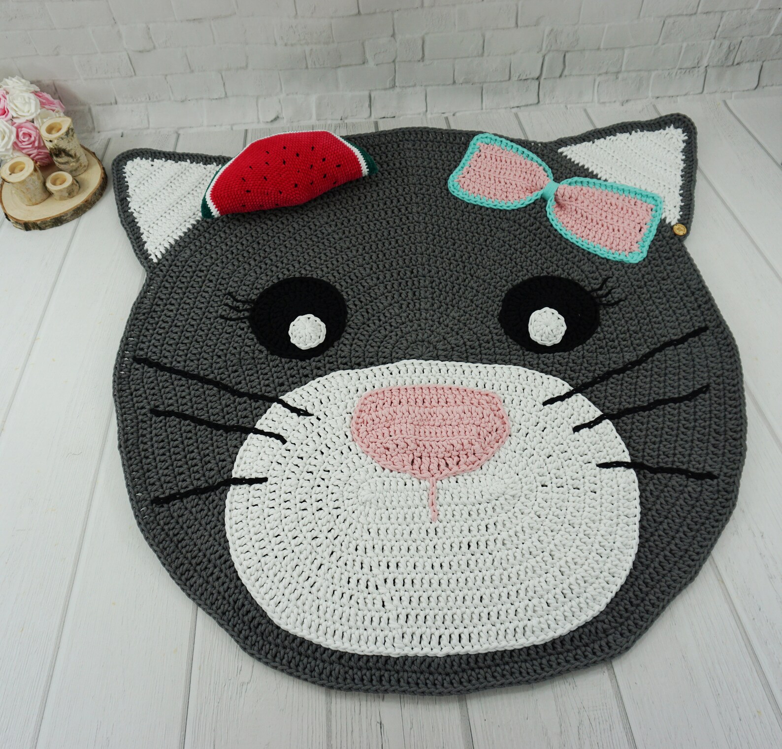 Cat Crochet Rug Kitty Rug Cat Nursery Rug Kitten Baby Room Rug - Etsy