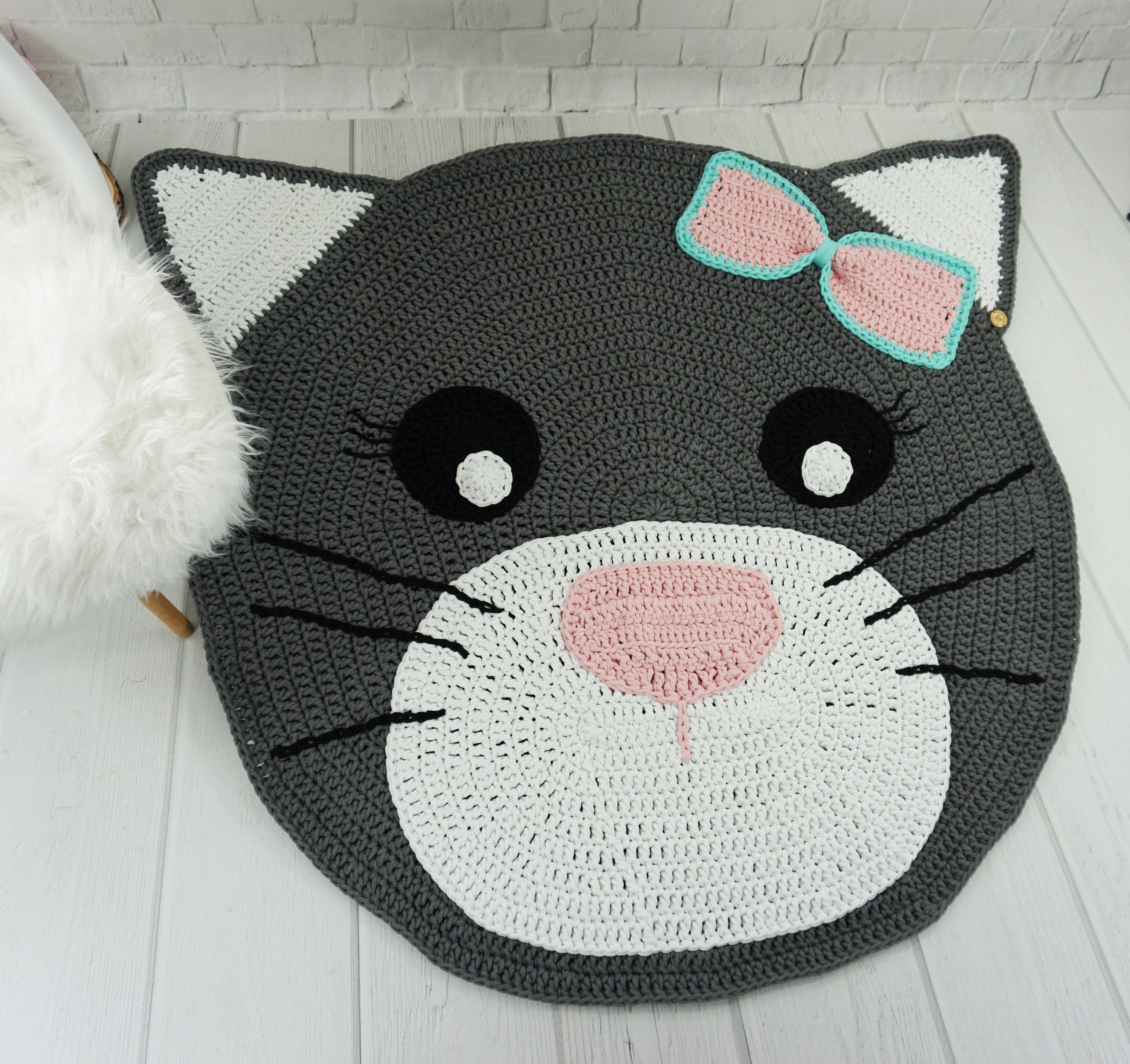 Cat Crochet Rug Kitty Rug Cat Nursery Rug Kitten Baby Room Rug | Etsy